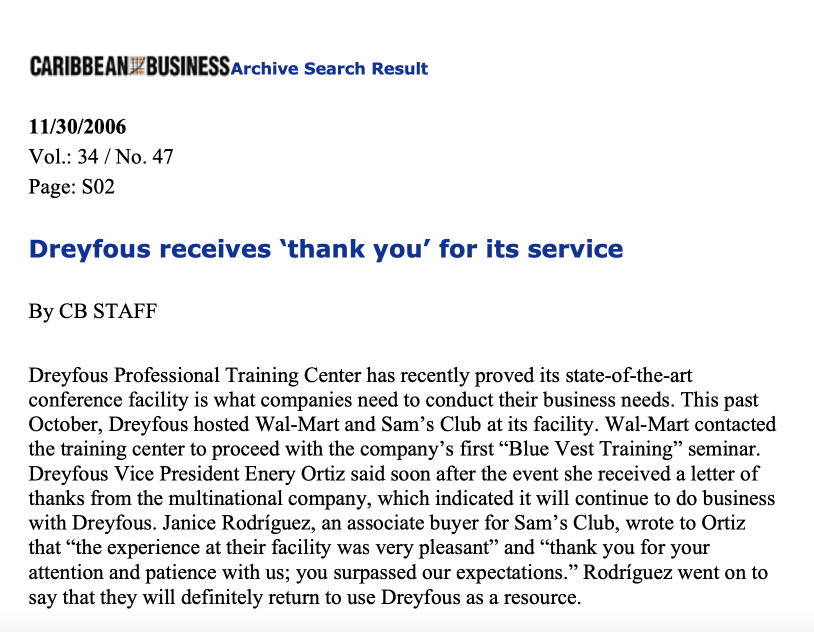 Dreyfous receives 'thank you' for its service - Alba Figueroa